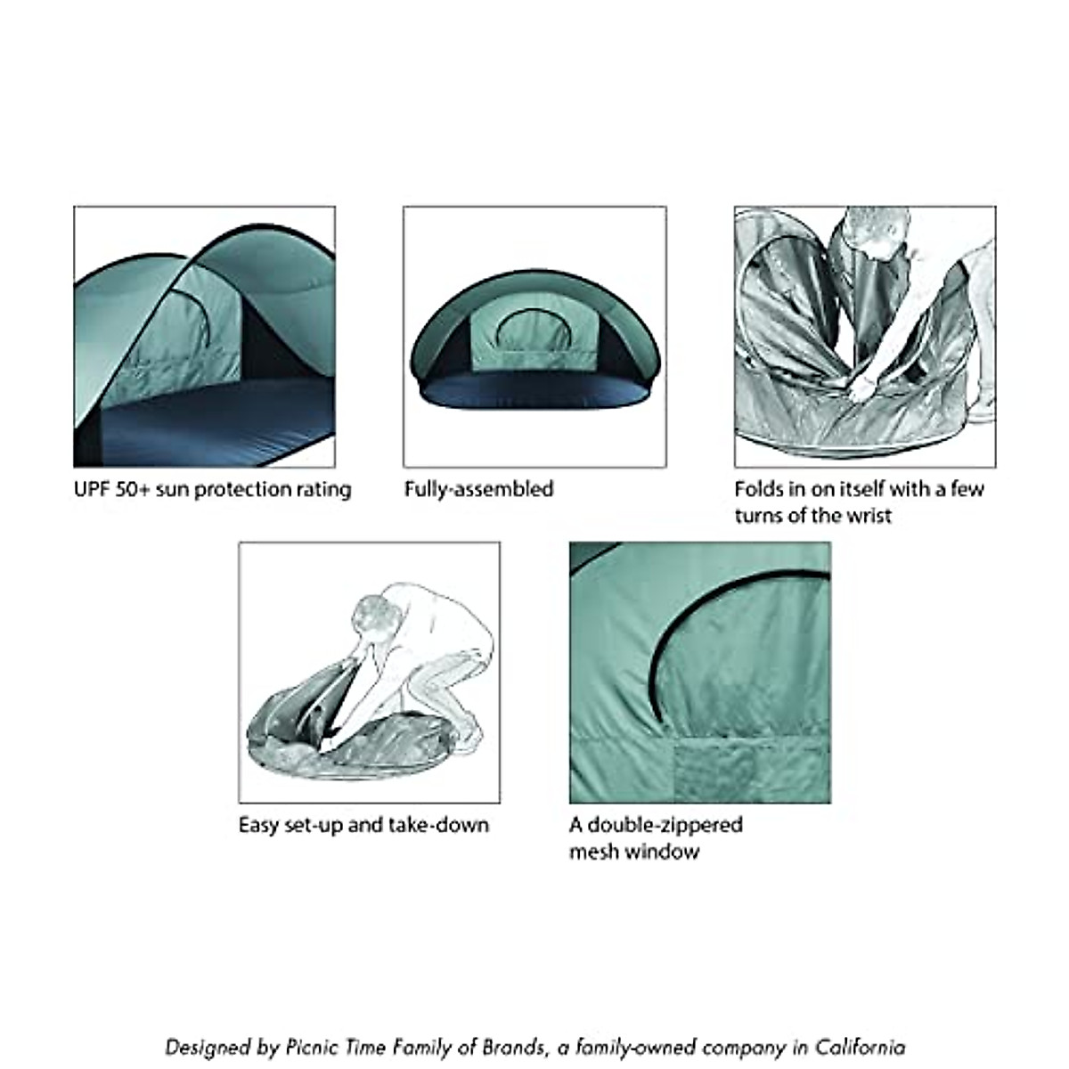 ONIVA - a Picnic Time brand - Manta Portable Beach Tent - Pop Up Tent - Beach Sun Shelter Pop Up, (Navy Blue & White Stripe)