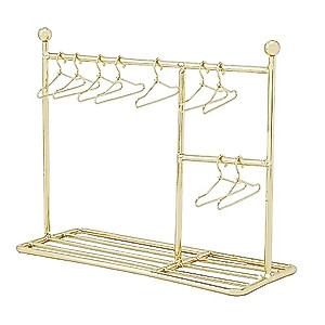 SUPERFINDINGS Gold Iron Clothe Hanger Rack with 10Pcs Mini Hanger Garment Rack with Base Cute Laundry Rack Assortment Closet Accessories for Adult Drying Displaying Dress