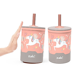 Zak Designs Unicorn Mighty Tot Kids Tumbler with Screw-On Lid and Silicone Straw, Durable and Spill-Proof with Tip-Proof Base is Easy to Lift, Perfect Baby Cup Bundle (10 oz, 2-Piece Set, Unicorn)