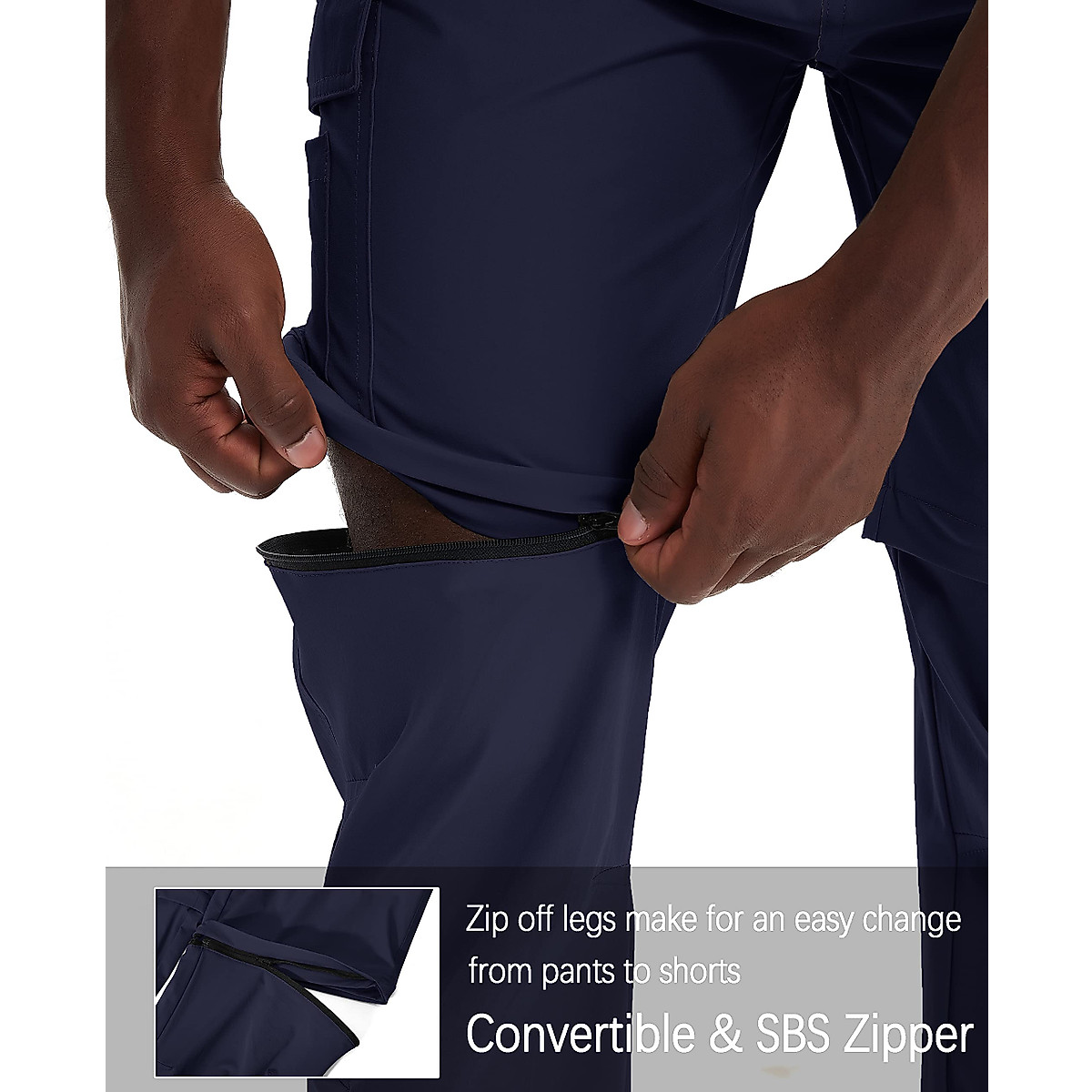 Mens Hiking Convertible Pants Waterproof Lightweight Quick Dry Zip Off Fishing Travel Safari Outdoor Cargo Work Trekking Trousers Navy 36