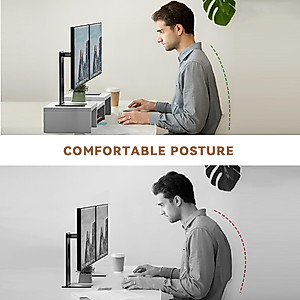 SUPERJARE Dual Monitor Stand Riser, Adjustable Length and Angle Multi Screen Stand, Desktop Stand Storage Organizer for Laptop Computer/TV/PC/Printer- White