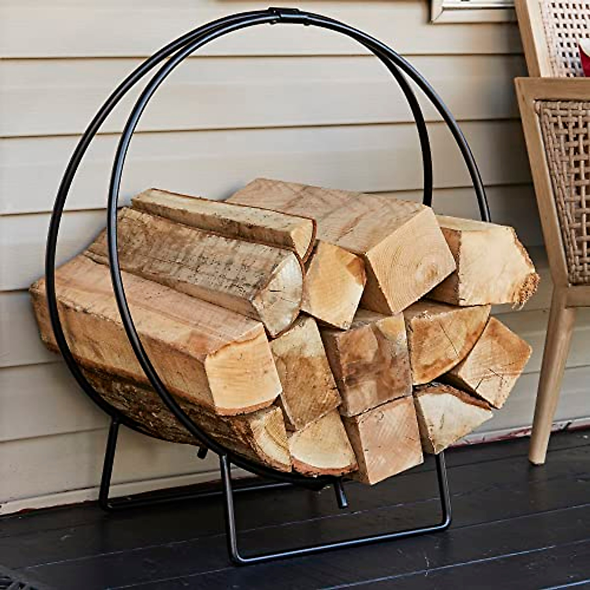 UniFlame Firewood Log Hoop Rack with 1/2" Solid Stock, Black