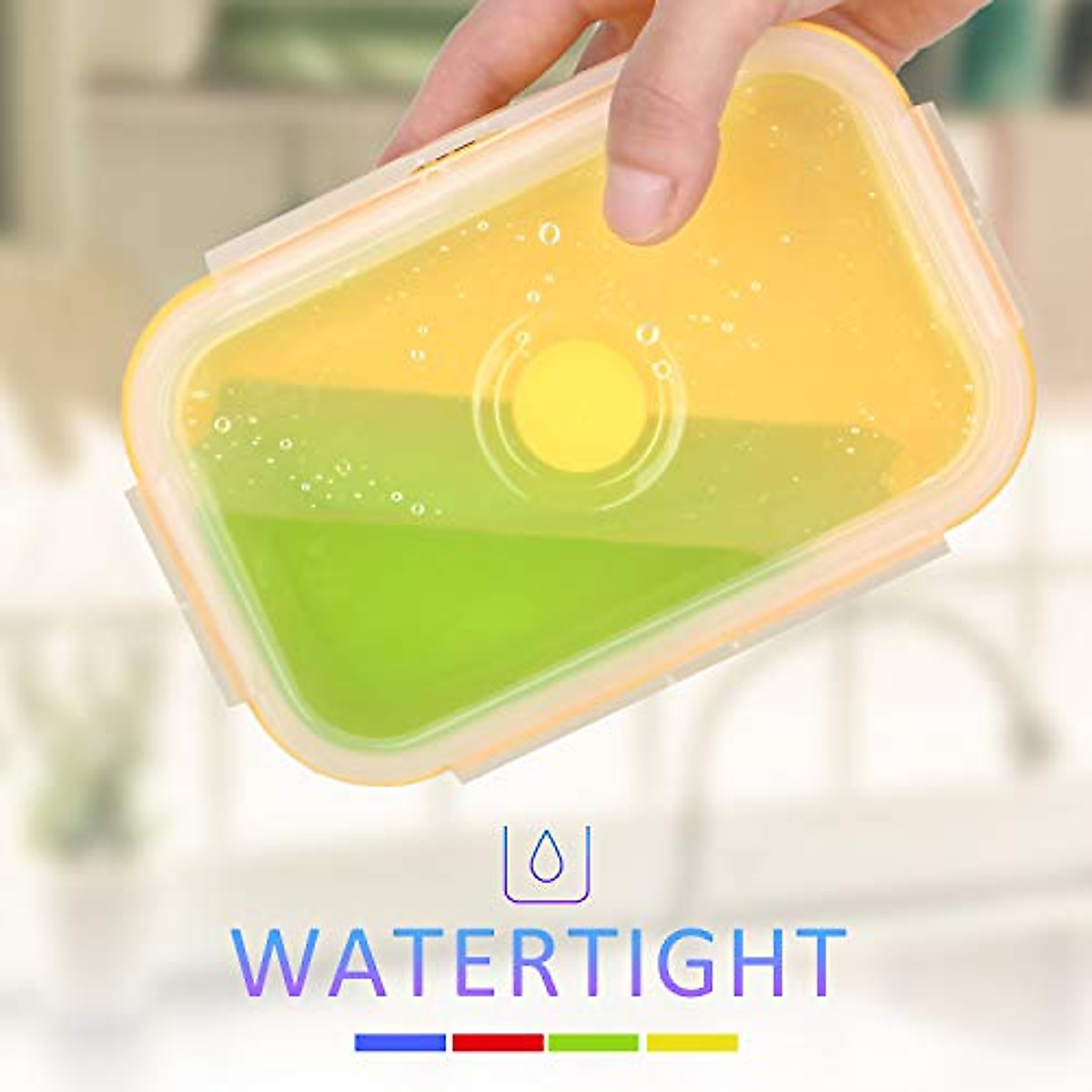 CREPOW Silicone Collapsible Food Storage Containers, Set of 4 Silicone Lunch Box Containers for Kitchen, BPA Free, Microwave, Dishwasher and Freezer Safe