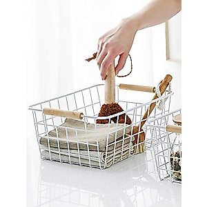 LeleCAT Wire White Baskets with Handles Wire Storage Organizer Baskets For Kitchen, Household Refrigerator for Cabinets, Pantry, Closets, Bedrooms - Set of 4(White)