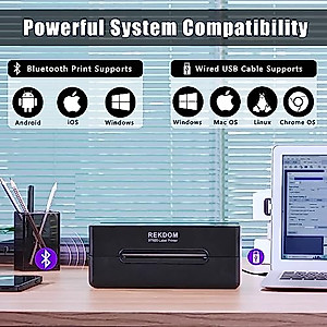 REKDOM Bluetooth Label Printer - Wireless 4x6” Shipping Label Printer for Postage and Small Business, Thermal Inkless Printer Compatible with Phone,Tablet and Windows, Amazon,Ebay,USPS.
