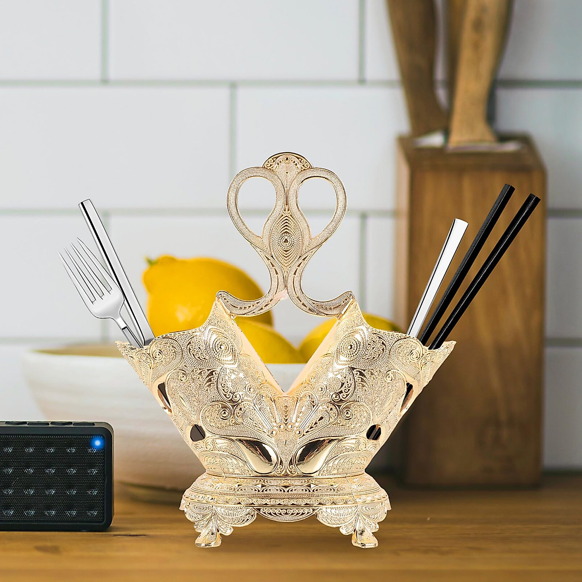 Cabilock Metal Utensil Silverware Organizer Spoon and Fork Holder European Style Utensils Holder Counter Storage Holder for Coffee Bar Dining Room Kitchen