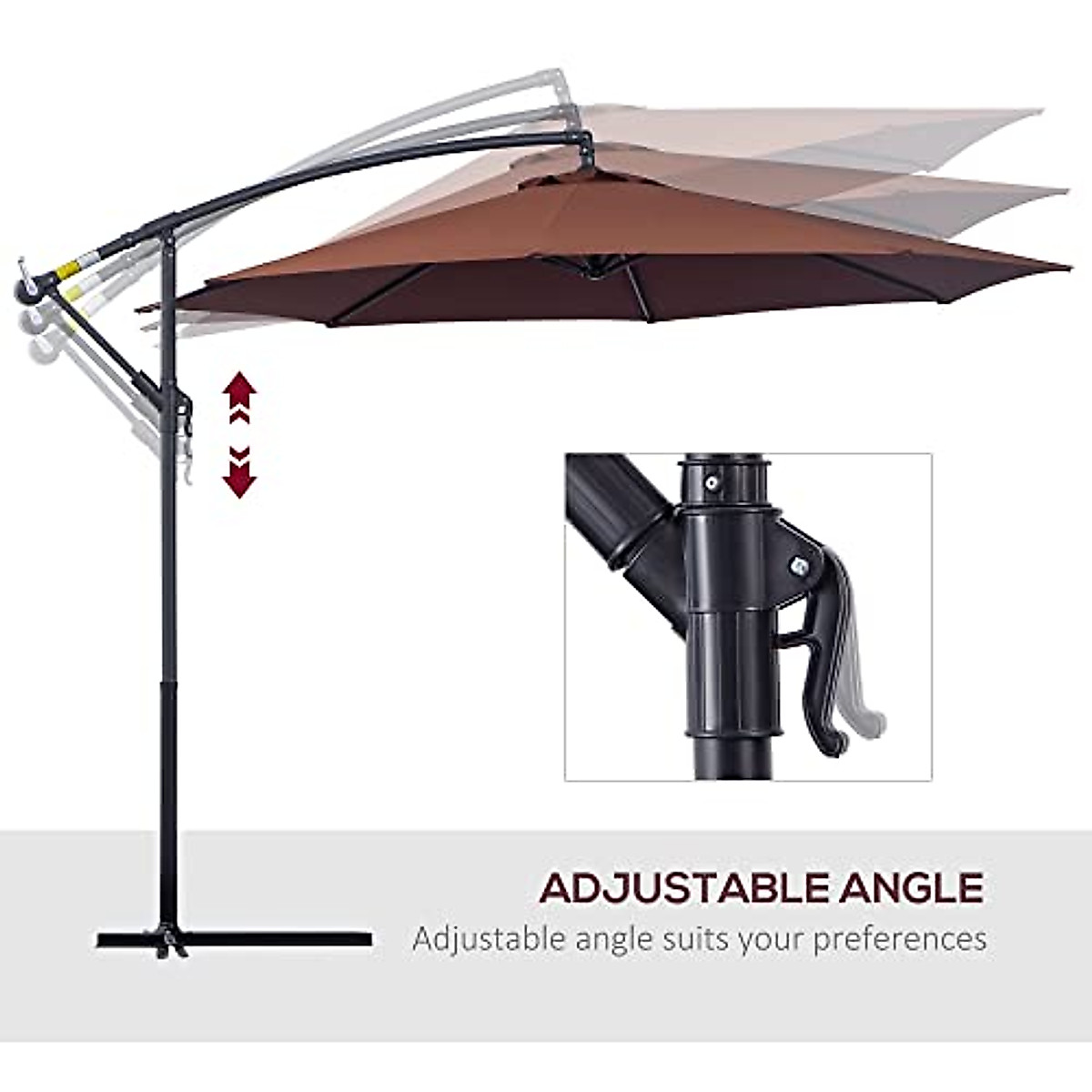 Outsunny 10' Cantilever Hanging Tilt Offset Patio Umbrella with UV & Water Fighting Material and a Sturdy Stand, Brown