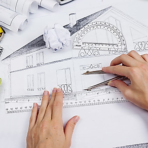 Zonon 2 Pack 12'' Plastic Ruler and 6'' Plastic Protractor Set Clear Ruler Protractor Set Math Geometry Supplies for School Classroom Home Office Drawing(Clear)