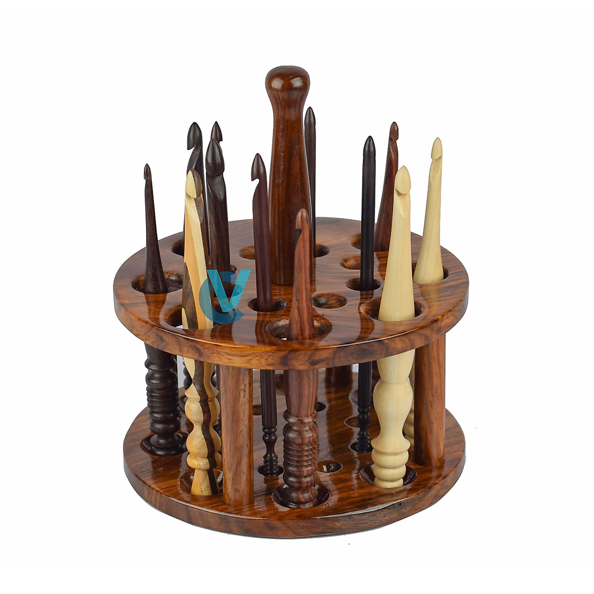 C V Crochet Hook Needle Holder Wooden Yarn Holder,Knitting and Crochet Supplies Organizer,Wooden Crochet Hook Stand Storage (White)