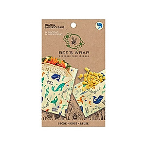 Bee's Wrap - Snack & Sandwich Bags - Made in the USA with Certified Organic Cotton - Plastic and Silicone Free - Eco-Friendly Reusable Vegan Food Wrap - Under the Sea Print