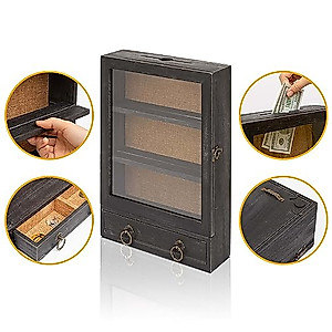 Qiannhee Shadow Box Frame 11x16 Large Shadow Box with Drawers and Removable Shelves, Display Case for Dried Flower Picture Frames Wood Memory Box, Deep Shadow Box for Pins (Carbonized Black)