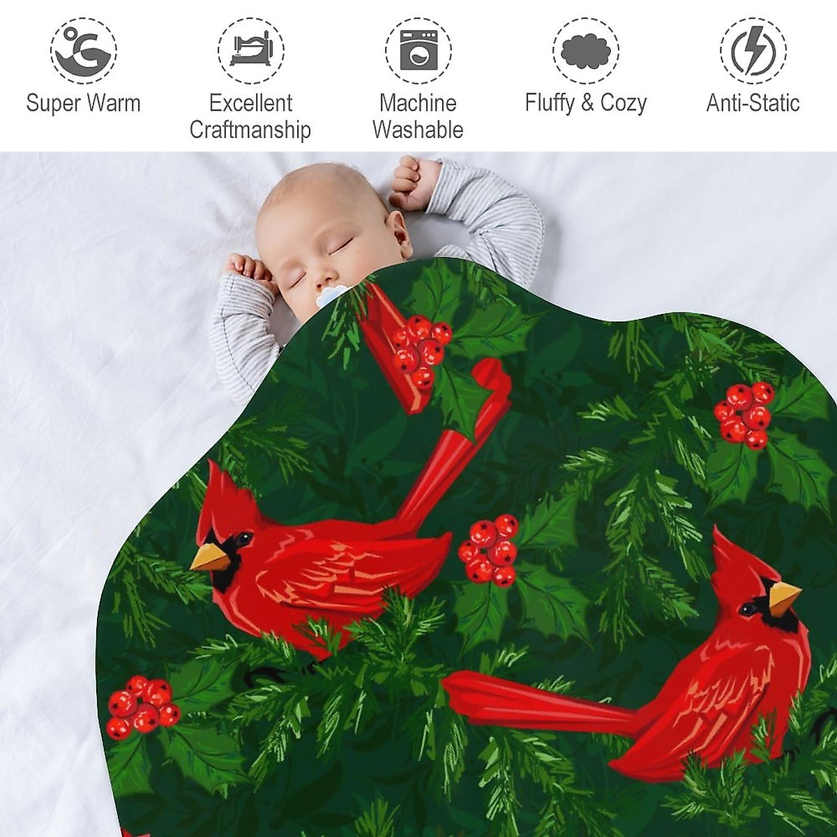 LAKIMCT Red Cardinal Bird Round Soft Baby Blankets for Boys Girls, Newborn Blanket for Suitable for Swaddling Sleep Stroller Cover Nursery Blanket, 35 Inch