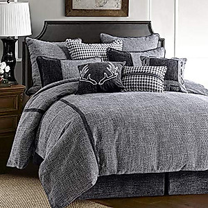 HiEnd Accents Hamilton 4 Piece Comforter Set, Gray Tweed Bed Set, Super King Size, Rustic Cabin Lodge Luxury Bedding Set, 1 Comforter, 1 Bed Skirt, 2 Pillow Shams