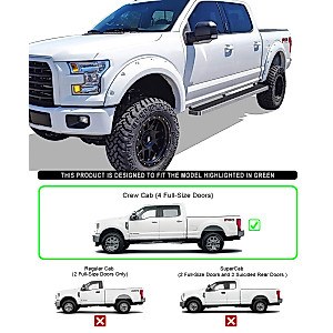 APS Running Boards 6 inches Compatible with Ford F150 2015-2024 SuperCrew Cab & F150 Lightning 2022-2024 & F-250 F-350 Super Duty 2017-2024 Crew Cab (Nerf Bars Side Steps Side Bars)