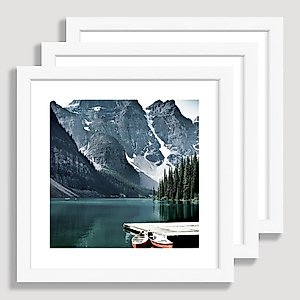 Hongkee 10x10 White Picture Frames set of 3, Made of Wooden and Real Glass Square Photo frame - Displays 8x8 Picture With Mat or 10 x 10 Without Mat, Desktop & Wall Collage Frame set
