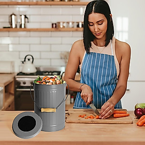 Holismo Compost Bin Kitchen Countertop, 1.95 Gallon Counter Compost Bin with Lid, Rustproof Coated Compost Bucket, Indoor Composter includes Three Charcoal Filters