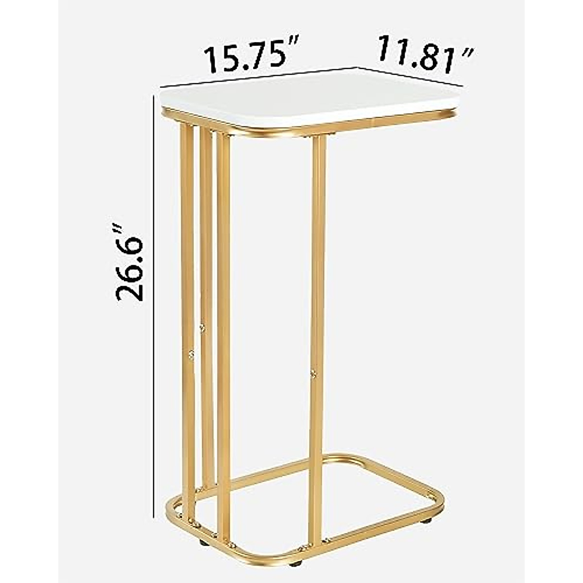 KJGKK C Shaped End Table, 26.6 inches High Side Table for Couch Sofa Bed, Small Tv Tray, for Living Room, Bedroom, Metal Frame, Gold & White