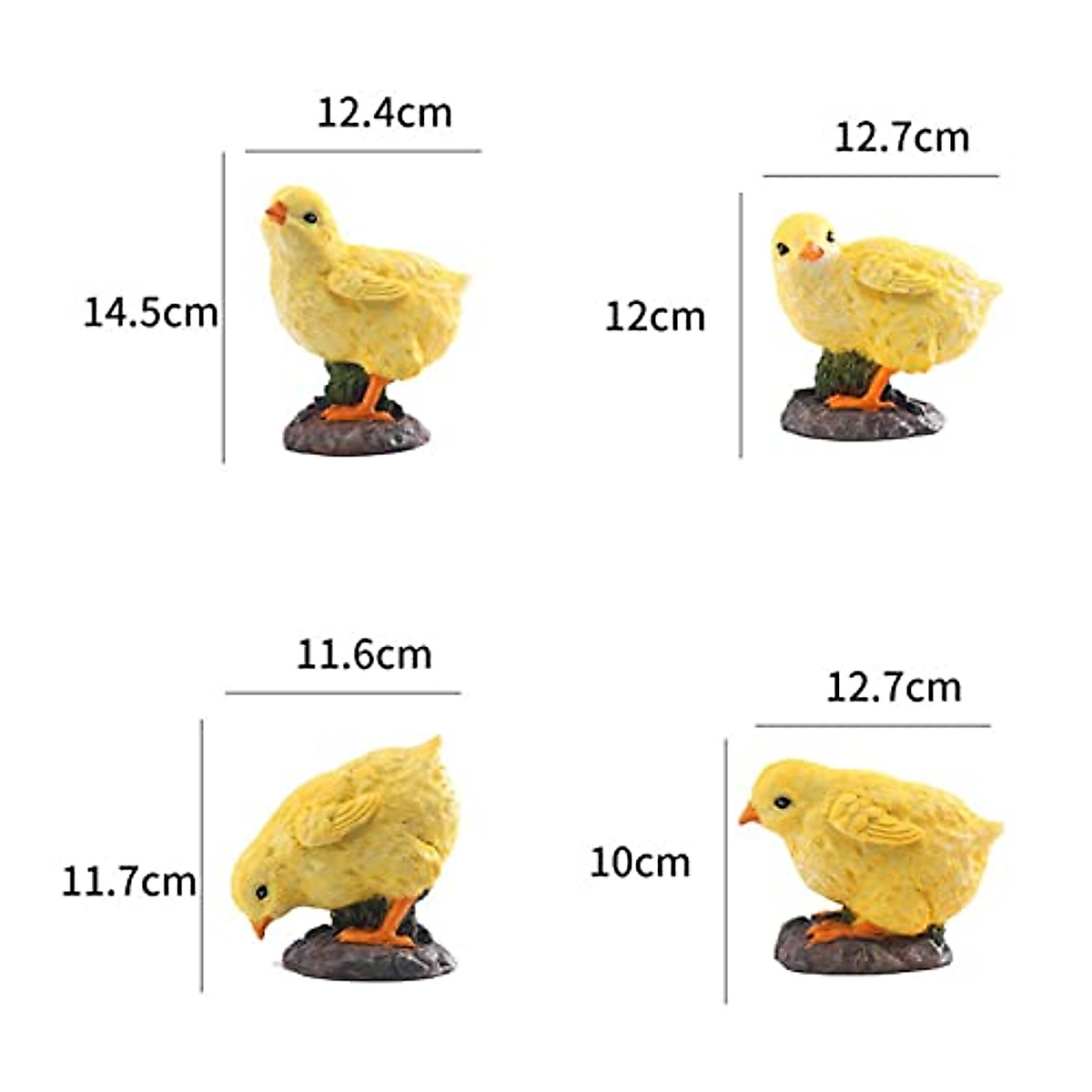 Farm Animal Figurines, Miniature Resin Hen Rooster Mini Chicken Statues Outdoor Sculpture Lawn Garden Scene Balcony Décor (Chicks)