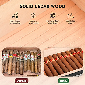 FANKAI Cigar Humidor with 2 Drawers,Cigar Accessories with Humidifier,Humidor Cigar Box Solid Cedar Wood,Cigar Gifts for Men,Glass Top Humidor,Cigar Case Fit 25-50 Cigars,Desktop Cigar Box