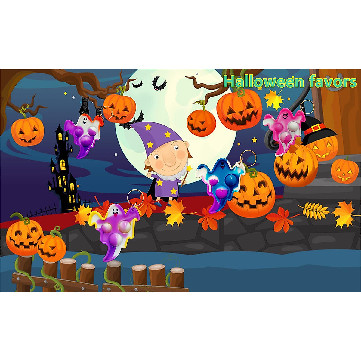 Roaqua 30 Packs Bulk Halloween Ghost Fidget Bubble Mini Pop,Halloween Party Favors,Birthday Supplies and Student Prizes Gifts