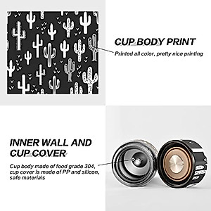 CaTaKu Black and White Cactus Water Bottle Insulated 16 oz Stainless Steel Flask Thermos Bottle for Coffee Water Drink Reusable Wide Mouth Vacuum Travel Mug