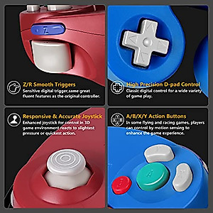 FIOTOK Gamecube Controller, Classic Wired Controller for Wii Nintendo Gamecube (Blue & Red-2Pack)