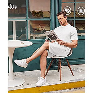 COOFANDY Men's 2 Pieces Linen Set Casual Henley Shirts Short Sleeve Beach Yoga Shorts Summer Pants Outfits