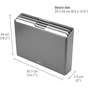 Joseph Joseph Folio Plastic Kitchen Cutting Board Set with Storage Case Color-Coded Easy-Access Design Dishwasher Safe Non-Slip, Large, Silver