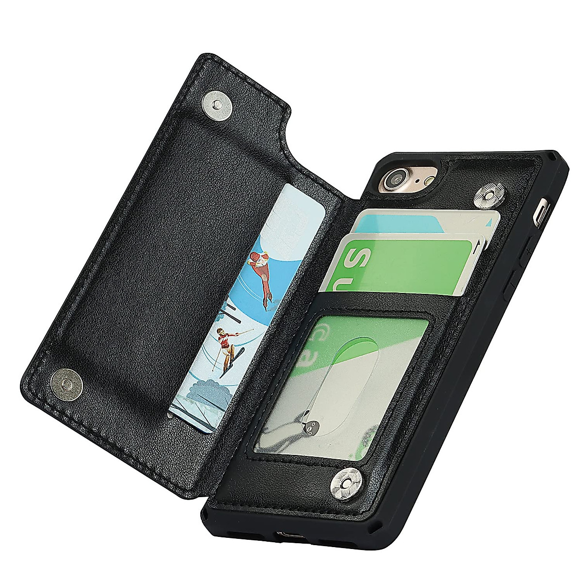 Cavor for iPhone 8 iPhone SE Case Wallet with Card Holder,Wallet Case with Card Holders for iPhone 7 Phone Case,[with Strap] PU Leather Shockproof Cover for iPhone 7/SE2022/SE2020- Macaron Black