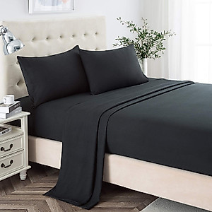 Lanest Housing King Sheet Set, 2400 Thread Count Soft Deep Pocket Microfiber Sheets, 4 Pieces Black Bedding Sheets & Pillowcases