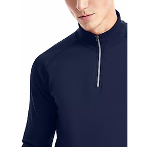Mens 1/4 Zip Pullover Running Moisture Wicking(Midnight Navy,M)