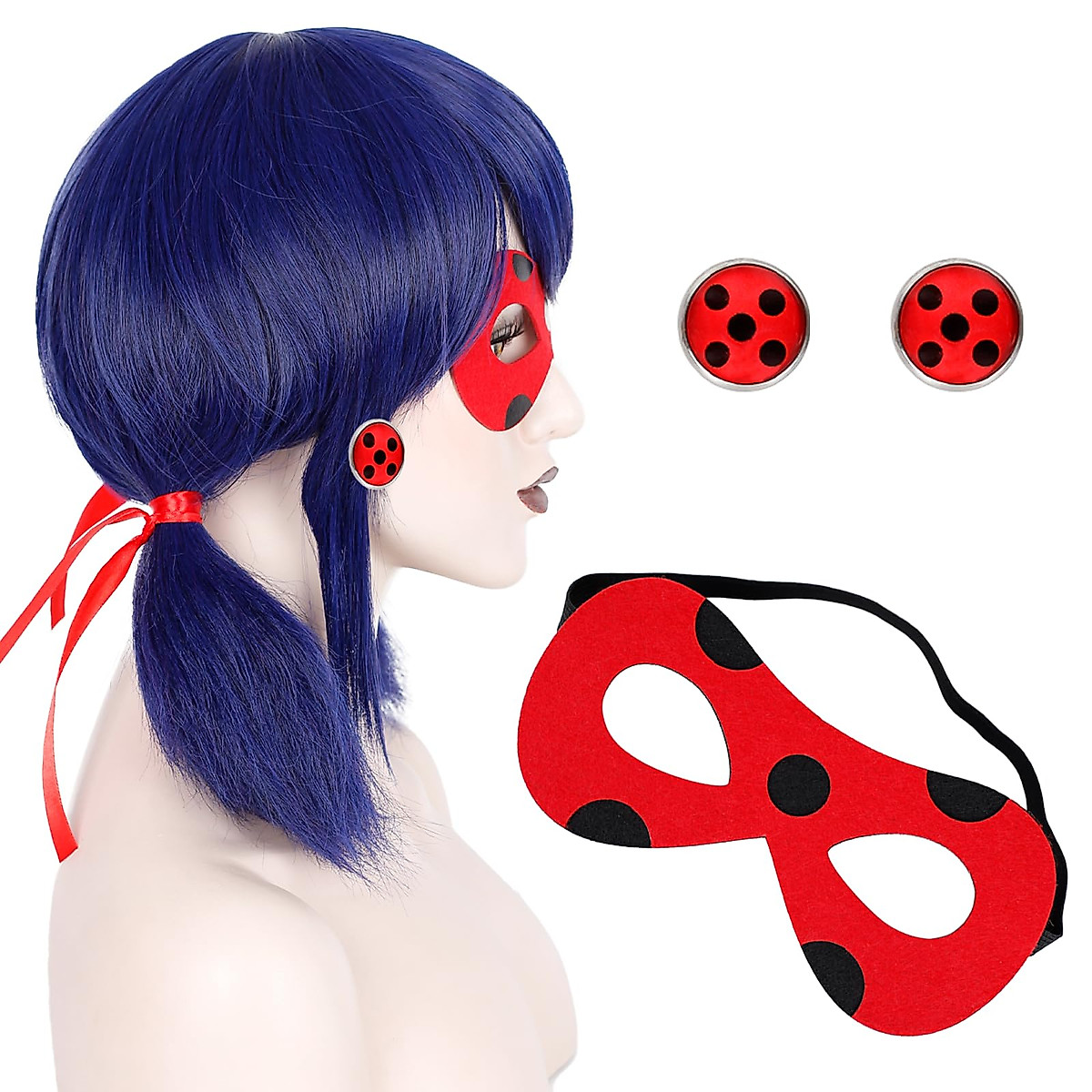 Askuang Costume Set Including Mask+Clip on Earring for Ladybug Cosplay Halloween Party