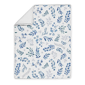 Sweet Jojo Designs Floral Leaf Baby Boy or Girl Nursery Crib Bedding Set - 4 Pieces - Blue Grey and White Boho Watercolor Botanical Flower Woodland Tropical Garden