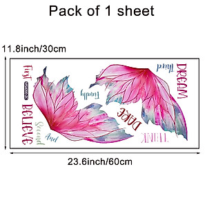 Pinenjoy Pink Butterfly Quotes Wall Decal Think Believe Dream Dare Inspirational Saying Wall Stickers Self-Adhesive Vinyl Wall Decor for Women Girls Bedroom Living Room Nursery