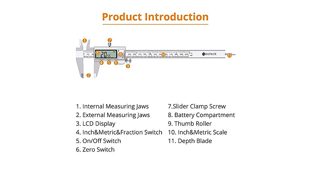 Neoteck 8 inch Digital Caliper and Feeler Gauge Set, Stainless Steel ...