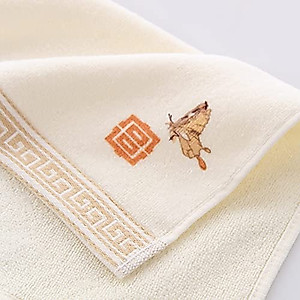 Kissvian 2-Pack Pure Cotton Square Face Towel Hand Towels, Chinese Style Imperial Garden Pattern Facial Cleansing Cloths, Ultra Soft and Gentle Washcloths for Bathroom, Size 14.5" x 14.5".