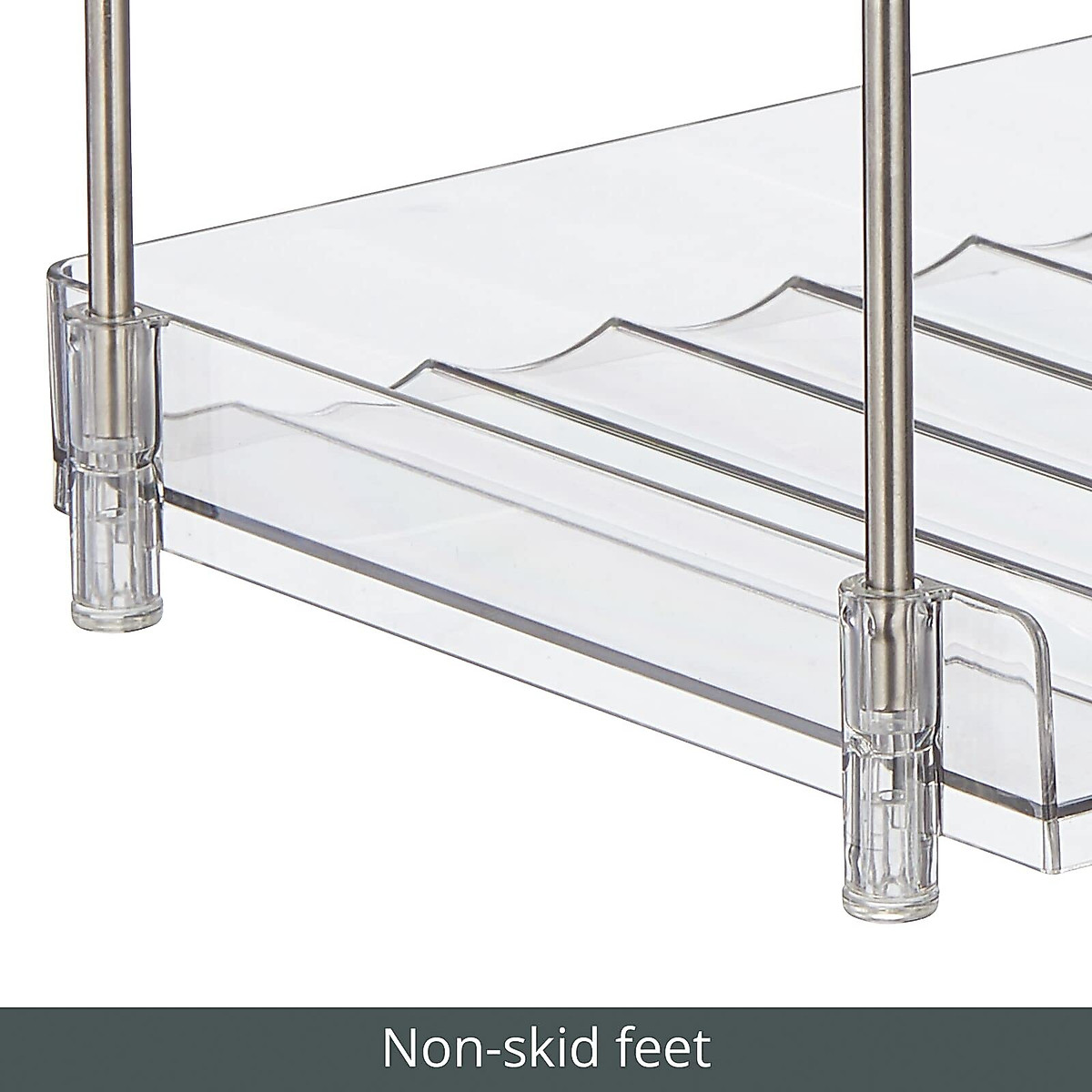 mDesign Free-Stand Stackable 2-Tier Bottle Holder, 8 Small Bottles, 6 Large Bottles of Water, Wine - Drink Organizer Shelf for Kitchen Counter, Cabinet, Pantry, Fridge, Freezer, 2 Pack, Clear/Polished