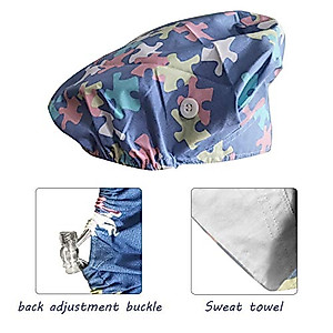 4Pcs Adjustable Working Cap with Buttons Elastic Bouffant Hats Head Scarf with Sweatband for Women Men (Color 5)