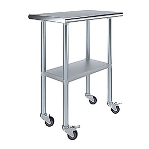 18" X 30" AmGood Stainless Steel Work Table with Wheels | Metal Mobile Table | Food Prep