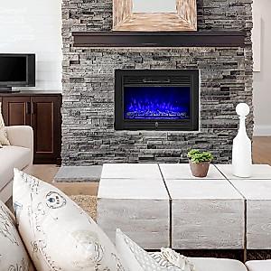 Salches 28.5" Electric Fireplace, 750W/1500W Insert Recessed Mounted Wall Fireplace w/3 Color Flames, 8 H Timer & 5 Brightness Settings, Fireplace Heater with Remote Control for Indoor Use