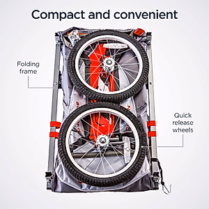 Schwinn Trailblazer Plus Single Child Bike Trailer, for 1 Child Only Up to 40 lbs., Additional 12 lbs. of Convenient Storage Capacity, Canopy, 16-Inch Air-Filled Tires, Red