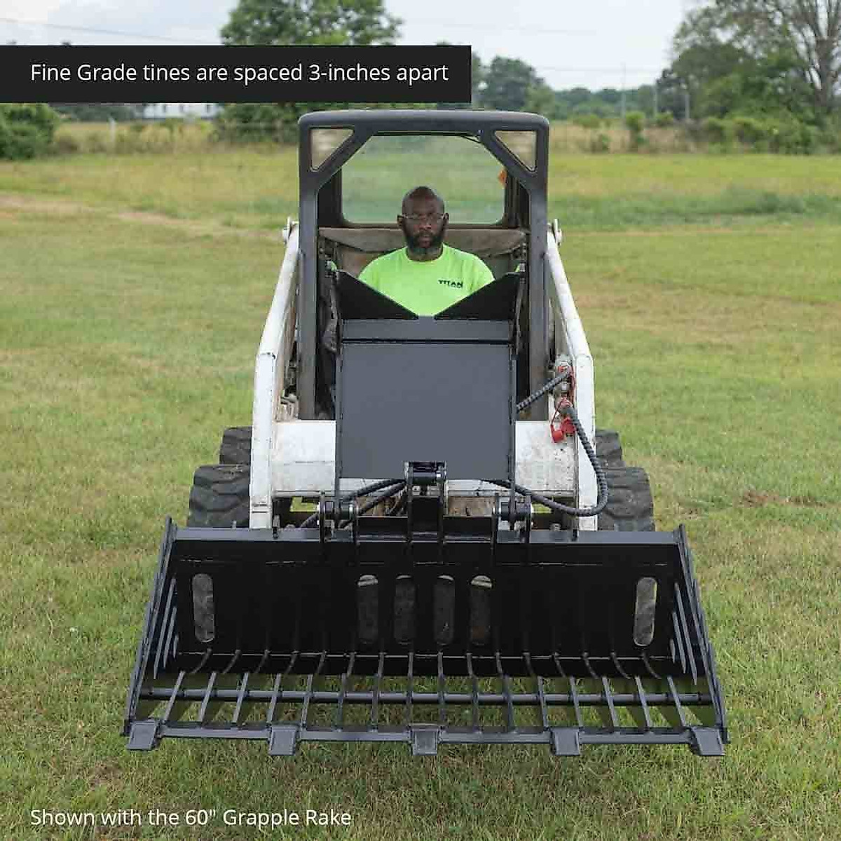 Titan Attachments 82-in Fine Grade Rock Grapple Skeleton Rake with Teeth, Universal Skid Steer Quick Tach