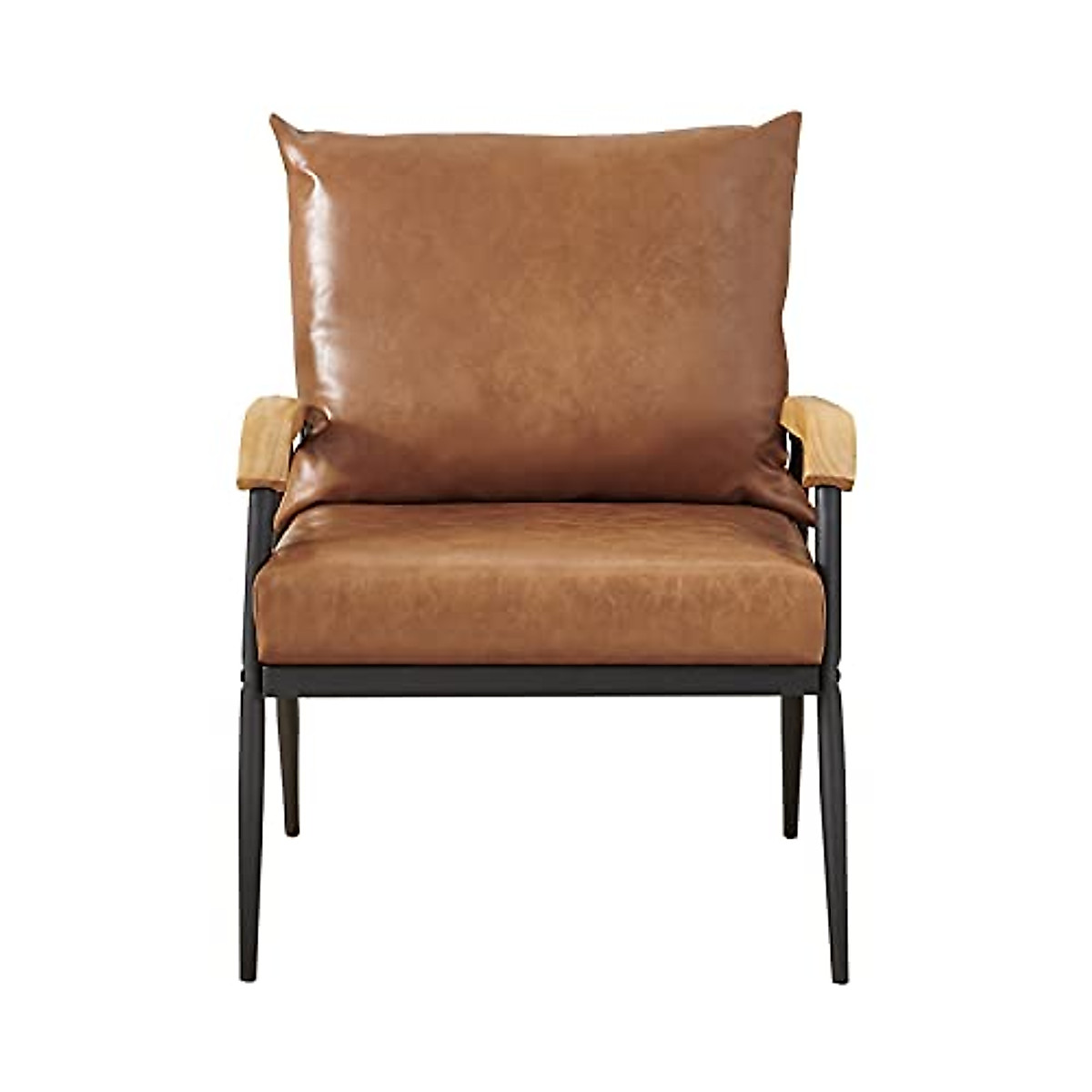 OFCASA Sofa Armchair Modern Faux Leather Couch with Arms Metal Frame Single Upholstered Seat Sofa Chair with Thick Cushions for Bedroom Lounge Office Garden (Light Brown)