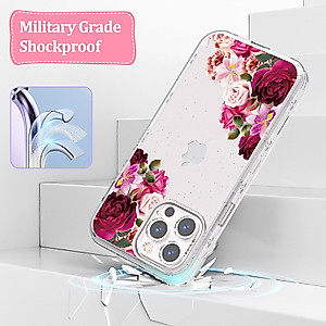 ACKETBOX for iPhone 13 Pro Max Case,with Screen Protector & Camera Lens Protector+Ring Bracket,Floral Phone Cover Designed for iPhone 13 Pro Max(Big Red Flower 01)