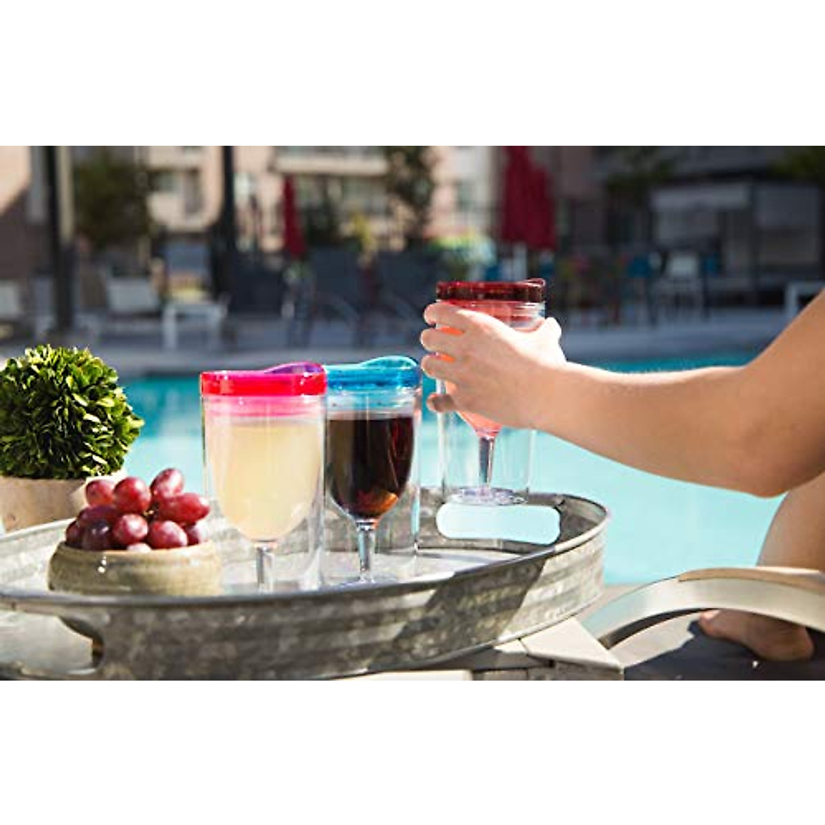 STRATA CUPS Insulated Wine Tumbler With Lid (SET OF 10) +BONUS Name Decals | Outdoor Acrylic Plastic Wine Glasses | 10oz Cup Tumblers in 10 Colors - Adult Sippy | Unbreakable Stemless Wine Glass