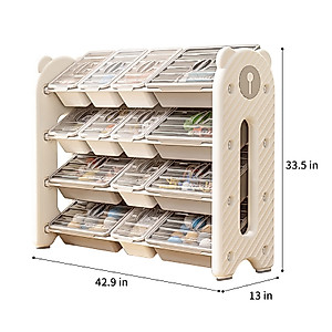 UNICOO Kids Baby Bear Toy Organizer Rack, 14 Bins with Dustproof Storage Cover for Baby Essentials, Kids Toy Box & Toy Bins 4 Tier Large Size (Bear Organizer White)