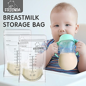 Frienda 500 Count Breastmilk Storage Bags 6 oz Breast Milk Bags for Freezing Self Standing Breast Milk Storing Bags for Breastmilk Leak Proof Double Zipper Seal Breastfeeding Storage Container