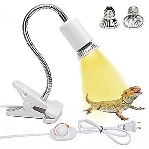 Catcan 50W Reptile Heat Lamps, UVA UVB Reptile Light with 2 Heat Bulbs, 360°Rotatable Clips Adjustable Switch Heat Lamp for Turtle Lizard Snake Aquarium Amphibian Yellow Light