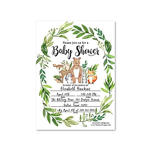 25 Greenery Woodland Baby Shower Invitations, Sprinkle Invite For Boy or Girl, Coed Rustic Gender Reveal Neutral Theme, Cute Deer Bunny Fill Write In Blank Printable Card, Animal Party DIY Supplies
