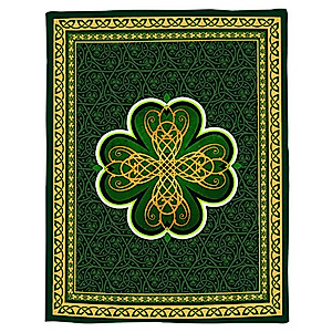 St.Patrick's Day Blanket Flannel Fleece Throw,Four-Leaf Clover Texture Light Weight Soft Cozy Warm Bedroom Throw Blankets 39x49 Inch